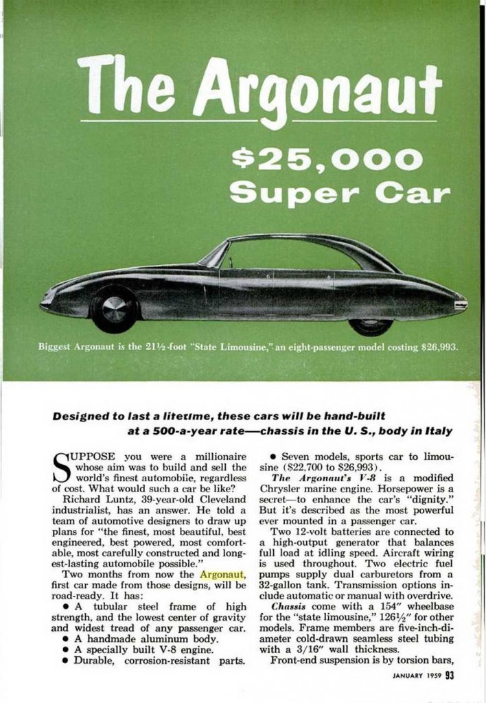 The 1959 Argonaut: $25,000 Supercar: January, 1959 Popular Science ...